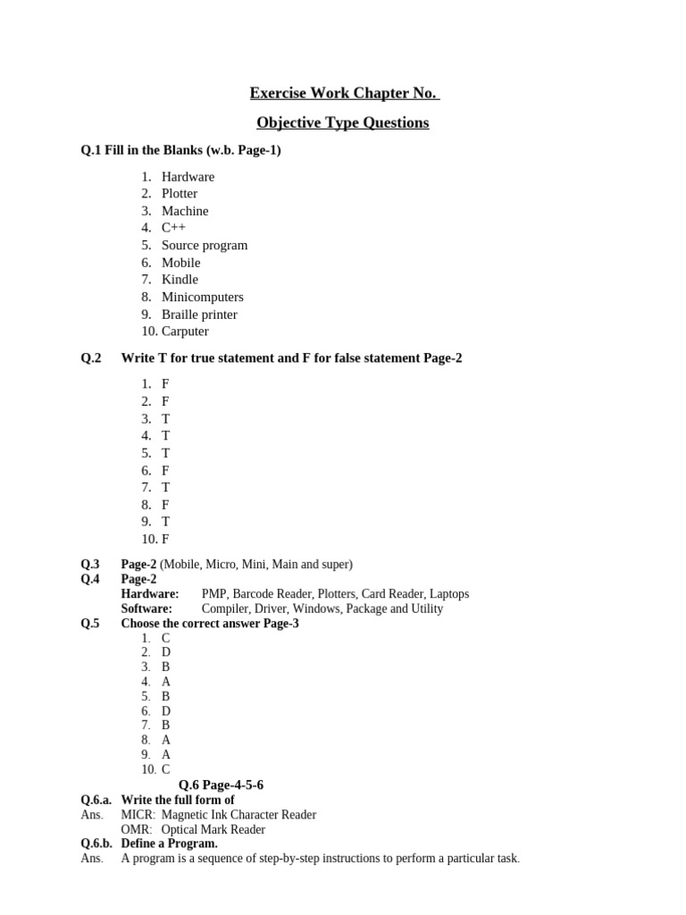 Exercise Work-Book Ch-1 Complete-G-6 | PDF | Computer Program | Programming
