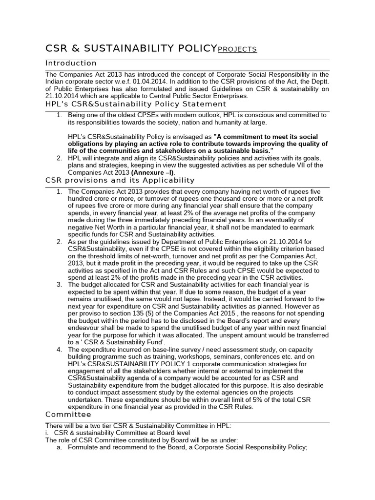 CSR Hudco | PDF | Corporate Social Responsibility