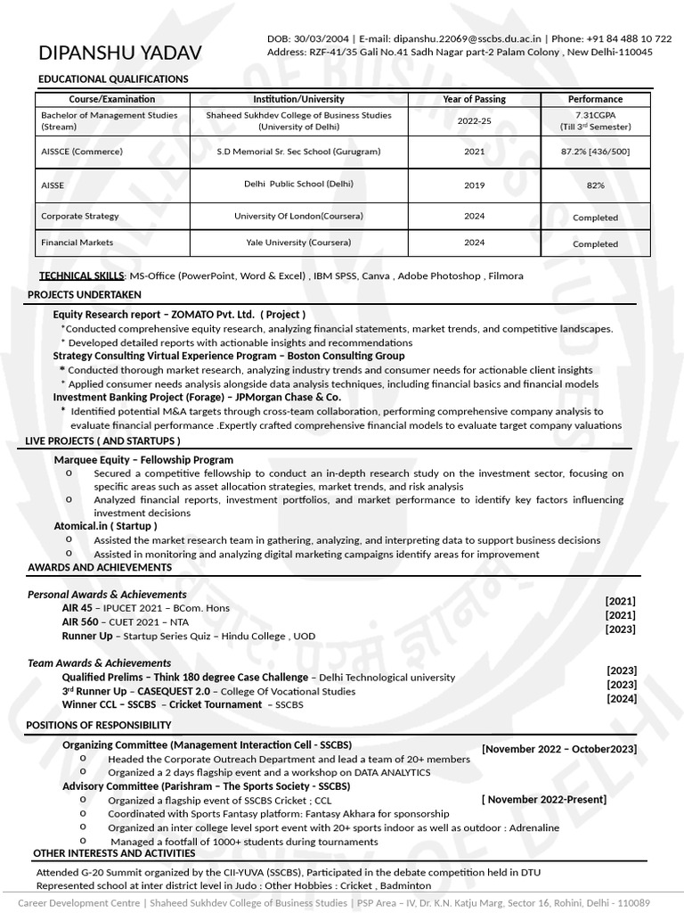 Resume Format 2023 - CVCV | PDF | Economies | Financial Economics