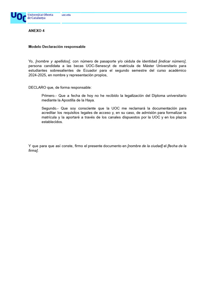 Modelo Declaraci N Responsable | PDF