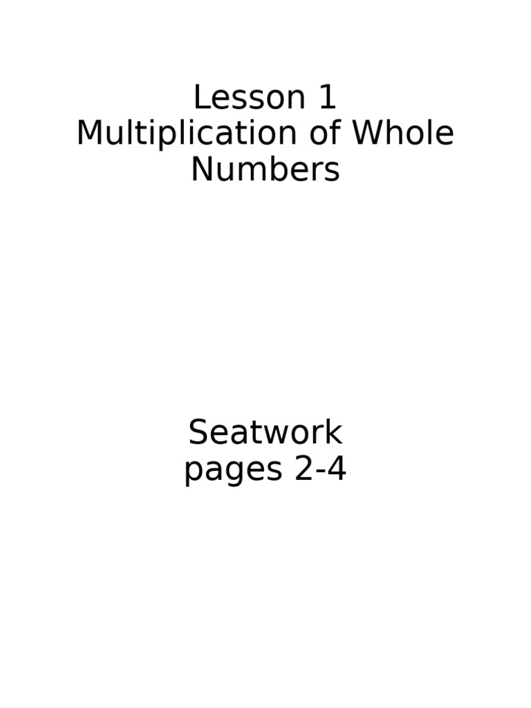 Lesson 1 - Multiplication of Whole NUmber | PDF