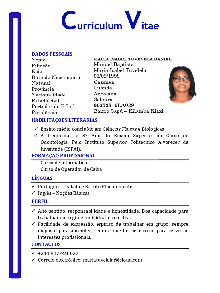 Maria Isabel Tuvevela Daniel CV | PDF