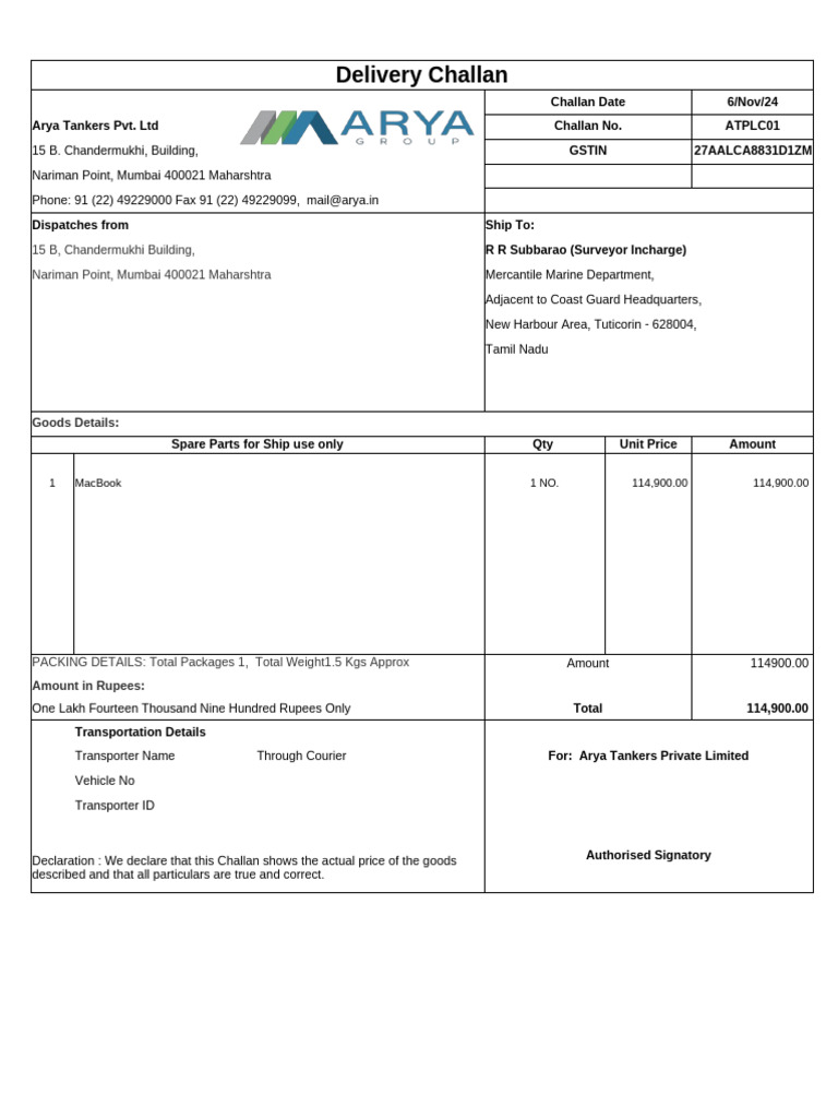 Delivery Challan | PDF