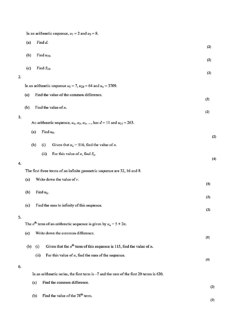 Sequences and Series Revision Worksheet | PDF | Technology & Engineering