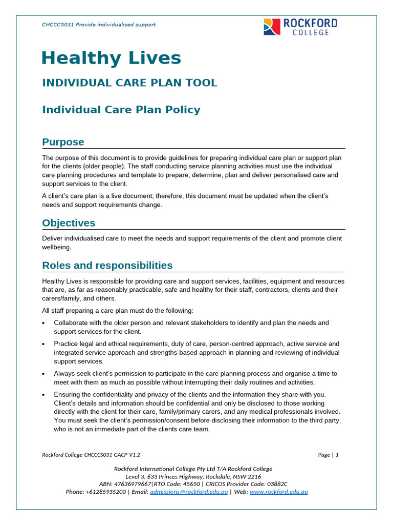CHCCCS031 Garth Adjas Individual Care Plan | PDF | Informed Consent