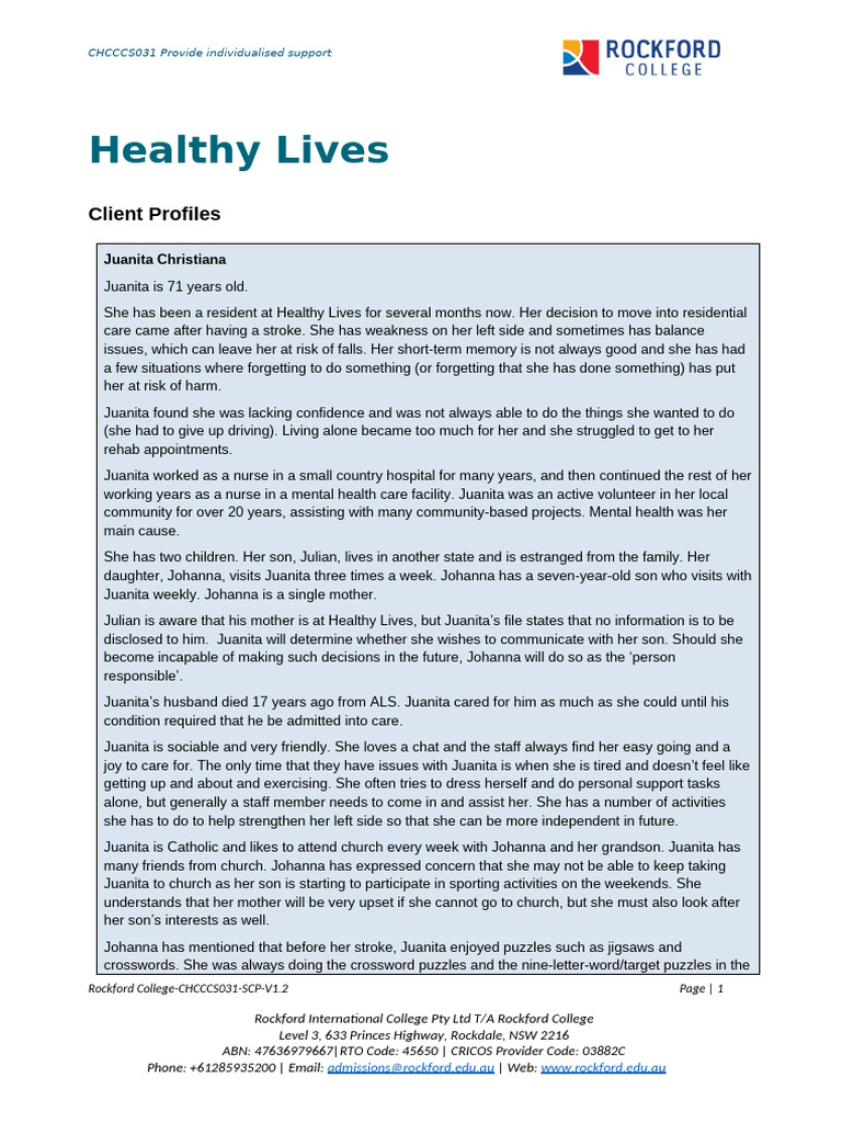 CHCCCS031 Client Profiles | PDF | Health Care