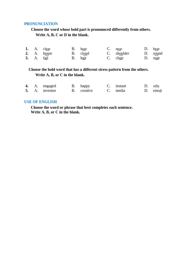 Tiếng anh 7 Friends Plus - Unit 2 - Final Test | PDF