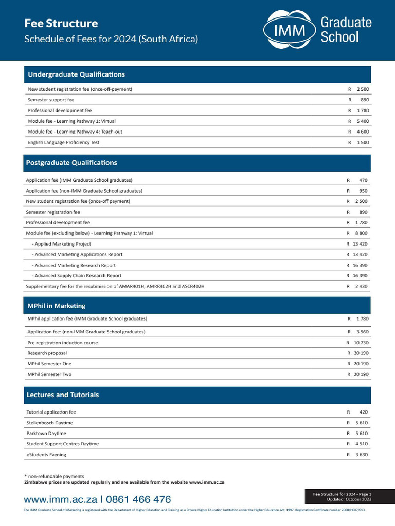 2024 SA Fee Structure | PDF