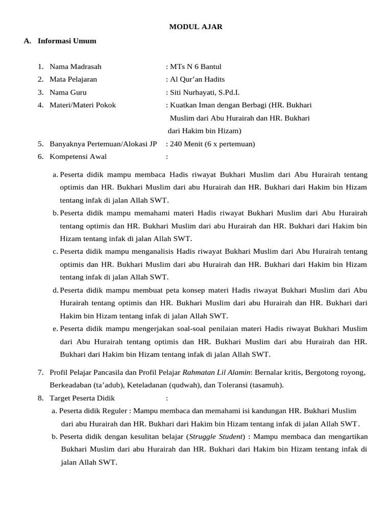 Modul Ajar QH Kels 8 Bab 3 | PDF