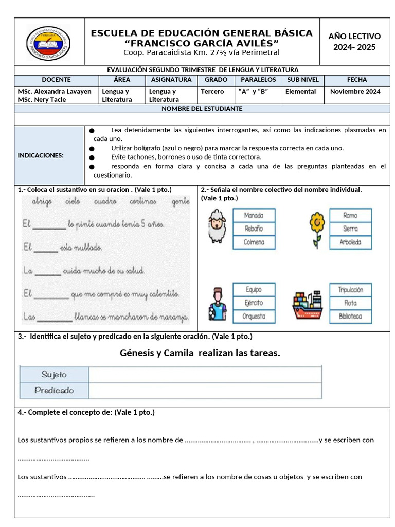 Lengua Exam 2do.. Trim. 3ro. | PDF | Estudios de idiomas extranjeros