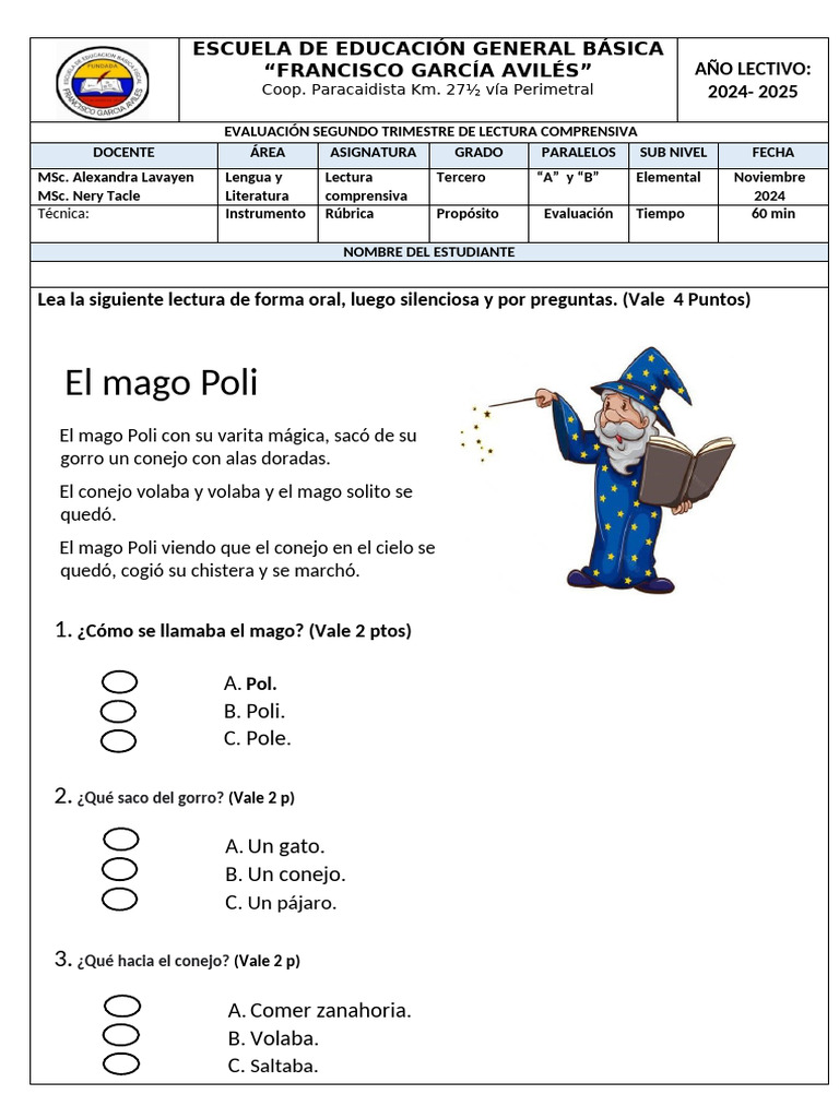 Lectura Comprensiva. Exam 2do. Trim. 3ro. | PDF