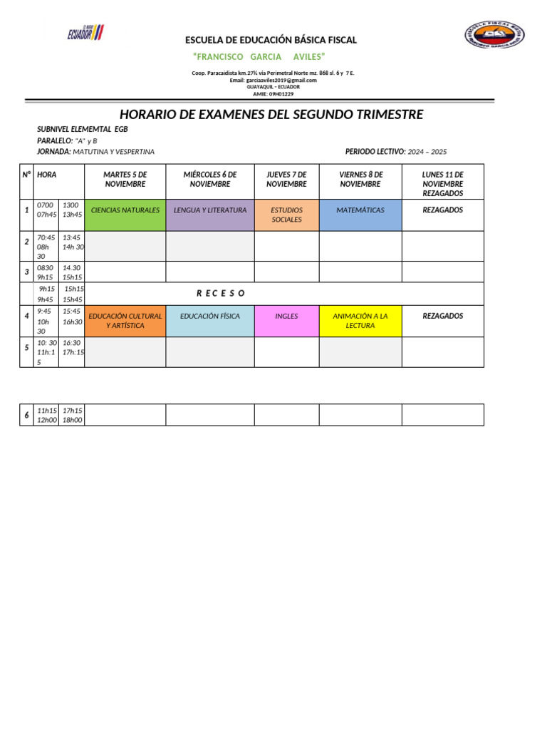 Horario de Examenes 2do Trimestre | PDF