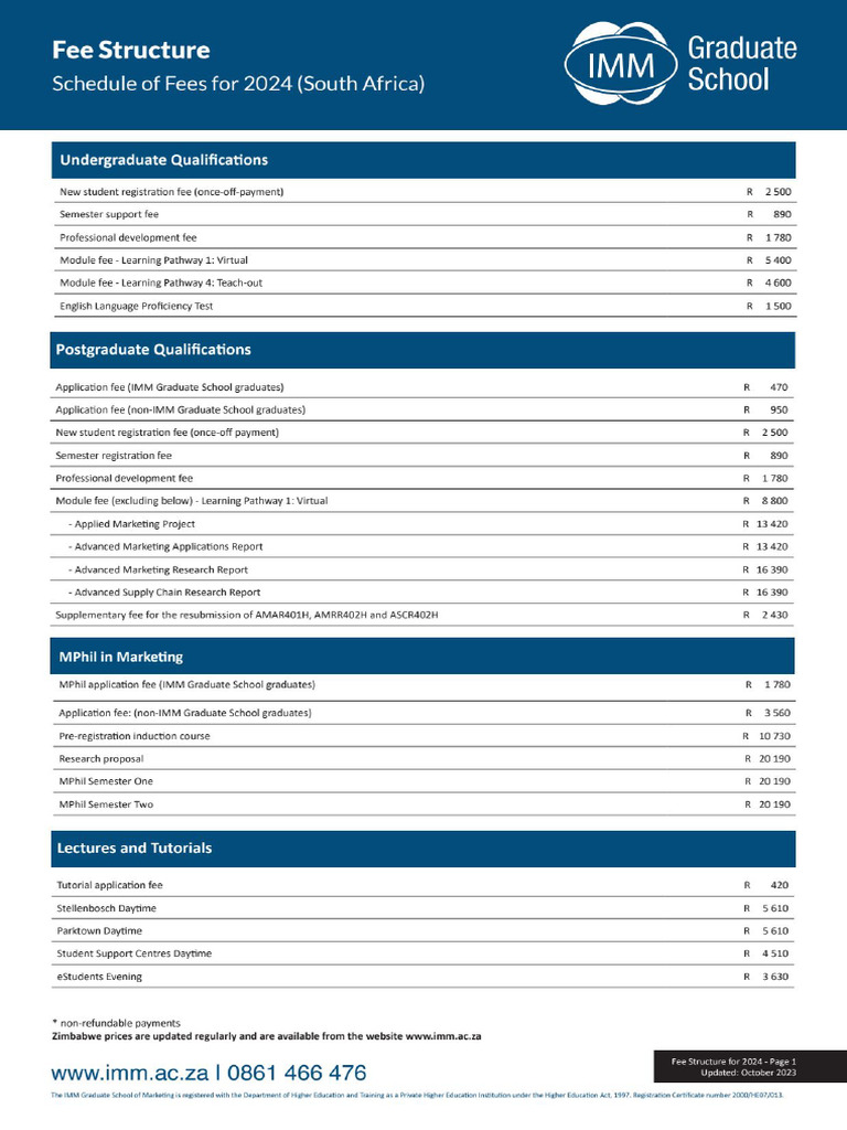 2024 SA Fee Structure | PDF
