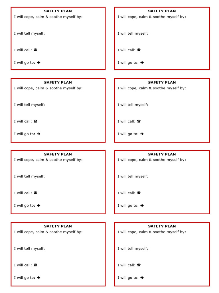 Safety Plan Cards | PDF | Language Arts & Discipline | Self-Improvement