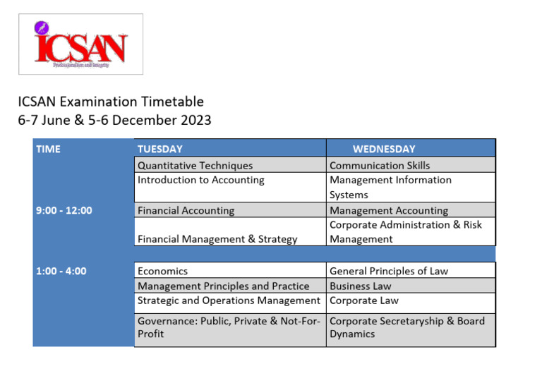 ICSAN Timetable 2023 | PDF | Business | Finance & Money Management