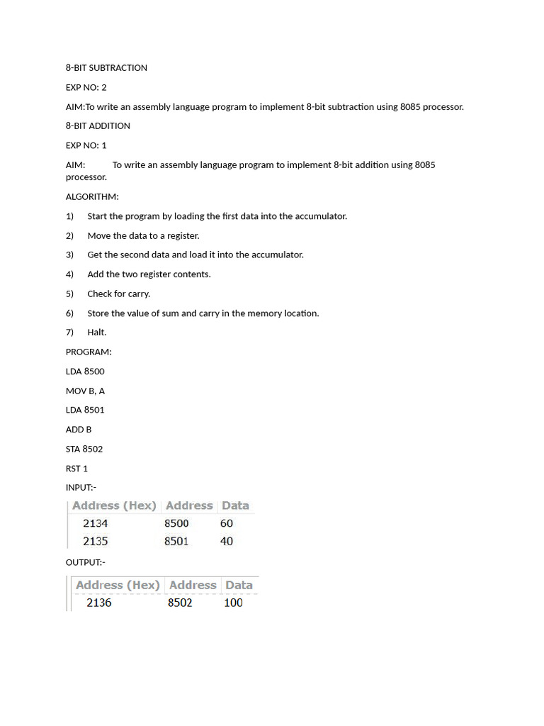 8 bit-ADDITION PROG | PDF | Business | Computers