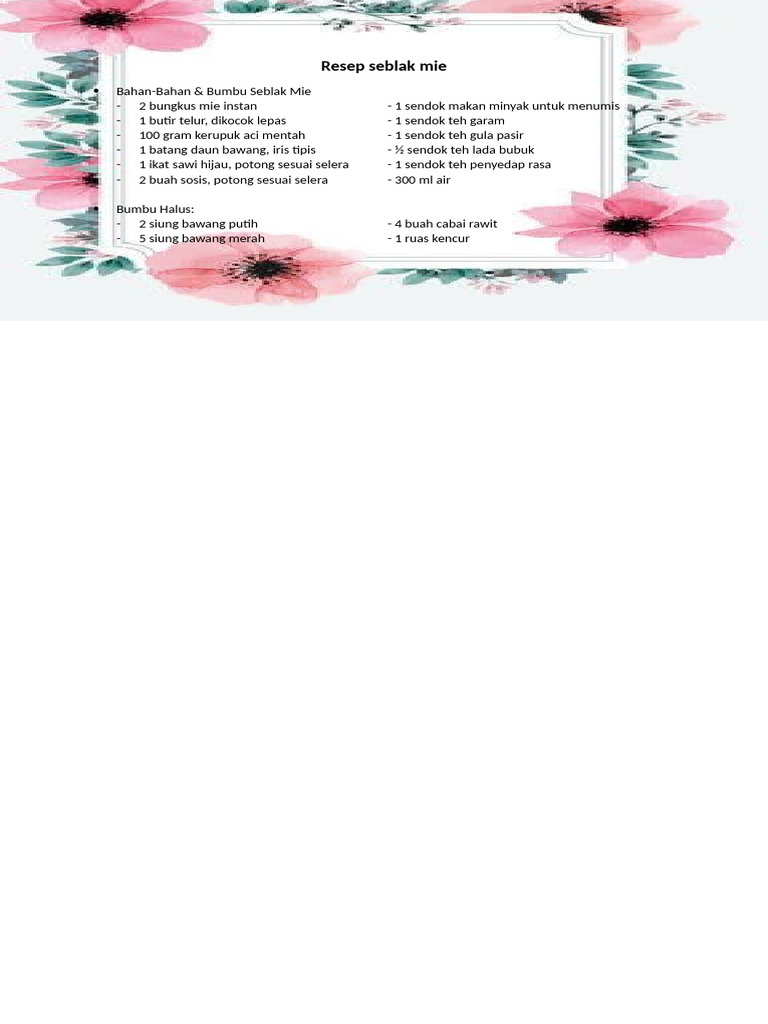 Resep Seblak Mie | PDF