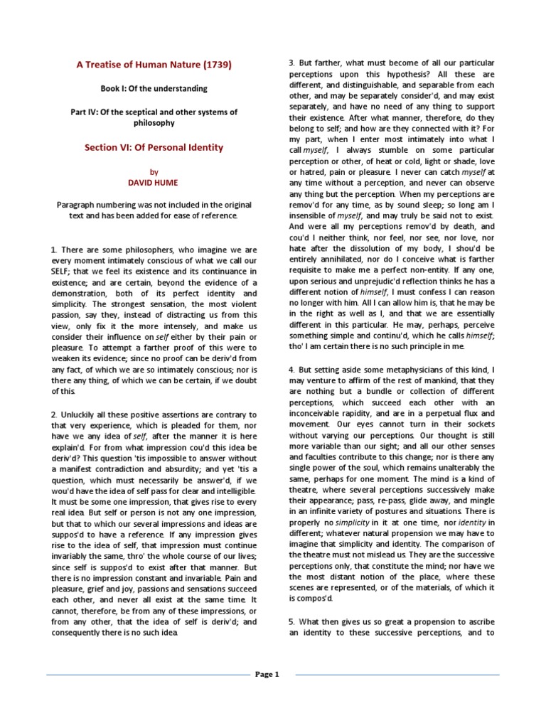David Hume - of Personal Identity | PDF | Causality | Idea