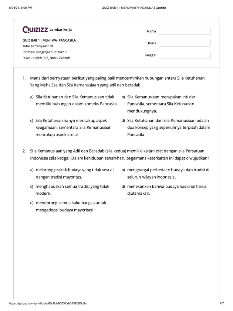 Kuis Pancasila untuk Pelajar | PDF | Sejarah