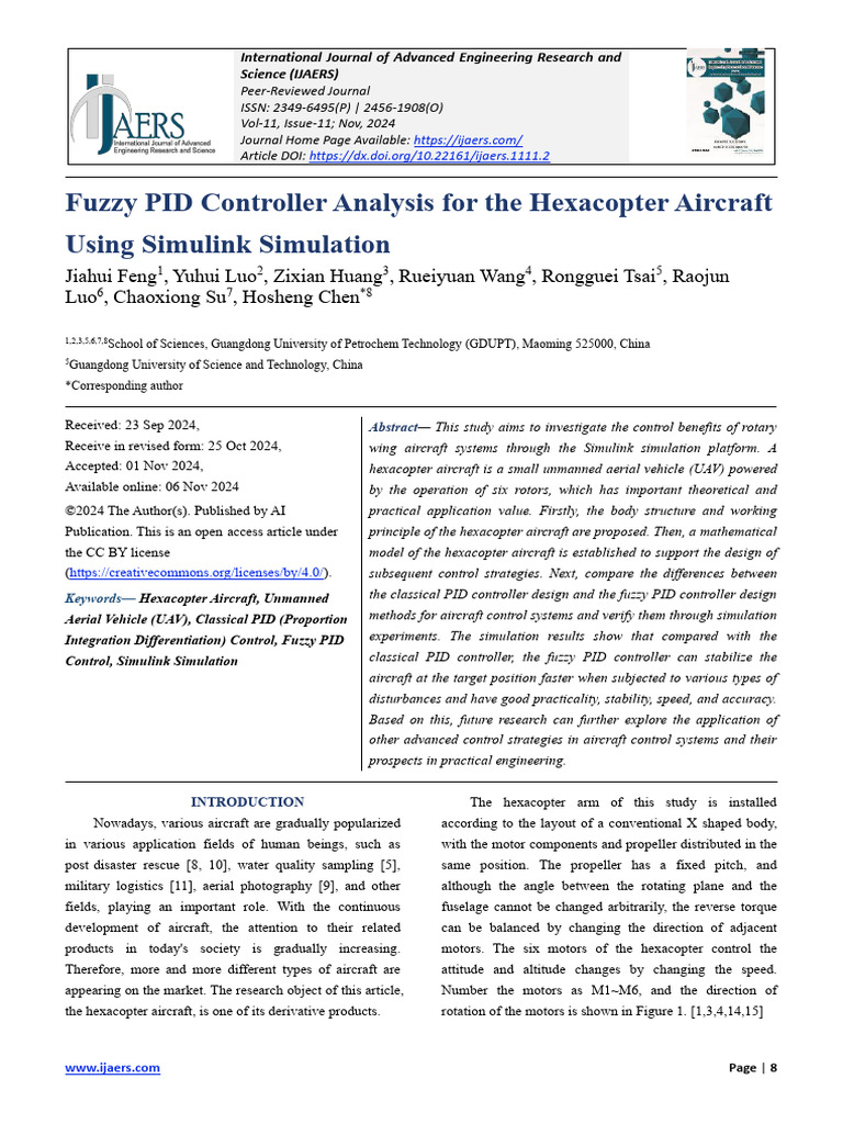Fuzzy PID Controller Analysis For The Hexacopter Aircraft Using Simulink Simulation | PDF ...