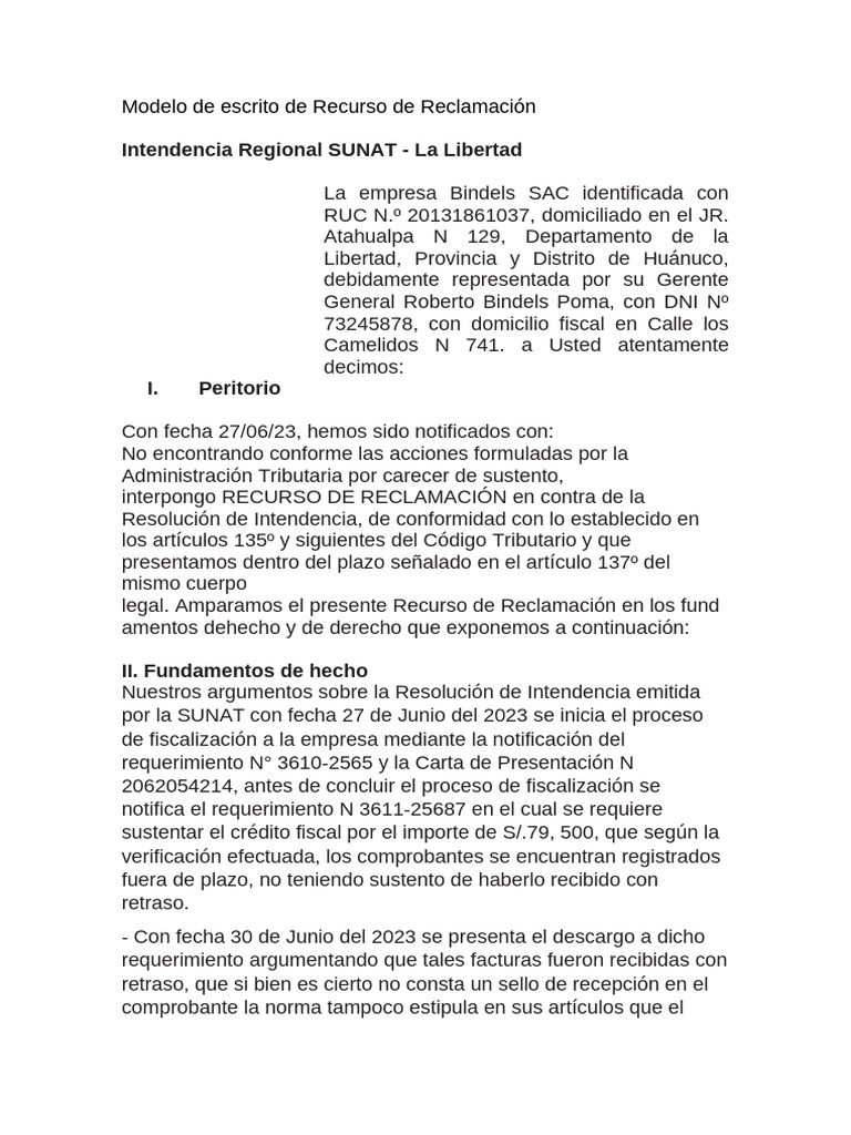 Modelo de Escrito de Recurso de Reclamación | PDF | Gobierno