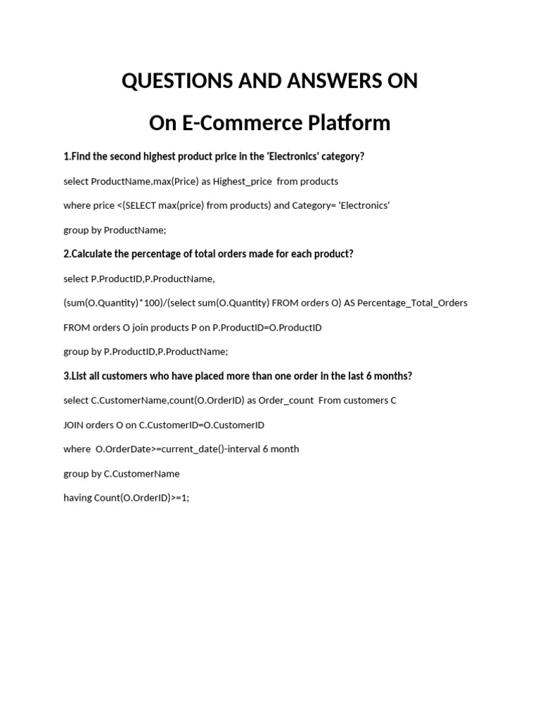 QUESTIONS AND ANSWERS ON E-Commerce Platform | PDF | Computers