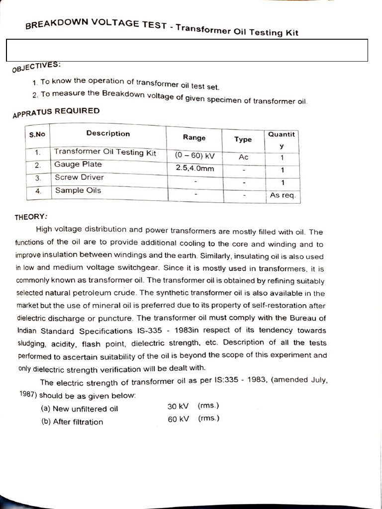 Transformer Oil Testing Kit | PDF | Electrical Breakdown | Insulator ...