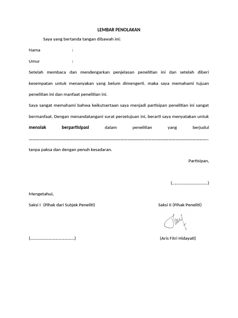 Format 6.lembar Penolakan Responden | PDF | Filsafat