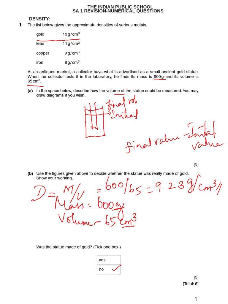 SA 1 REVISION-NUMERICAL Solved | PDF | Pressure | Acceleration