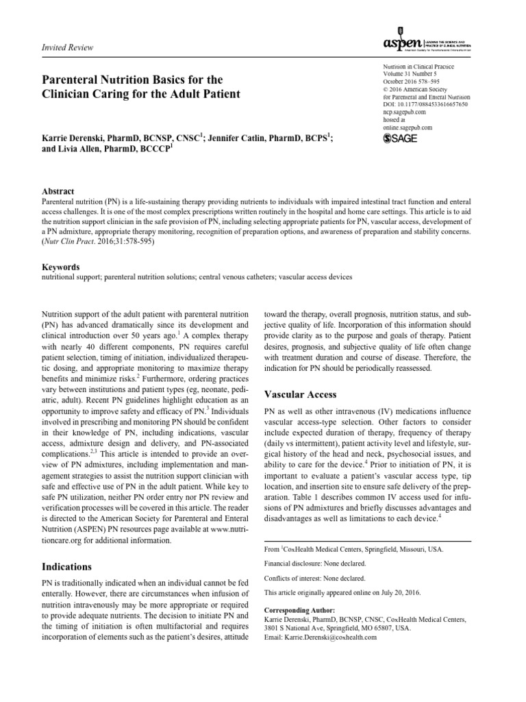 ASPEN Parenteral Nutrition Basic | PDF | Clinical Medicine | Medical ...