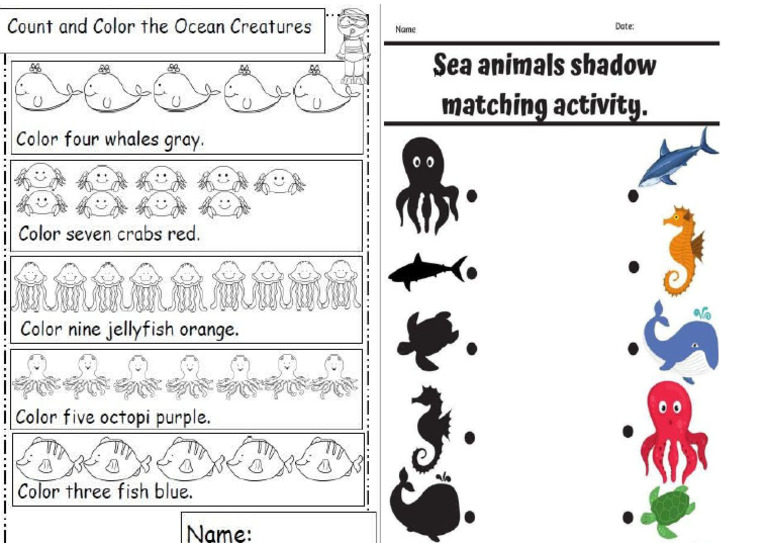 Coloring and Matching Aquatic Animals | PDF