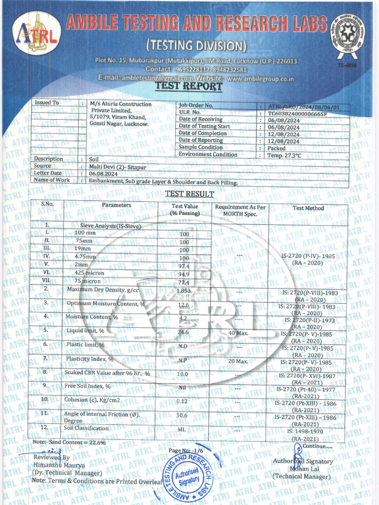 Soil Report - Sitapur - Aturia Construction | PDF | Civil Engineering ...