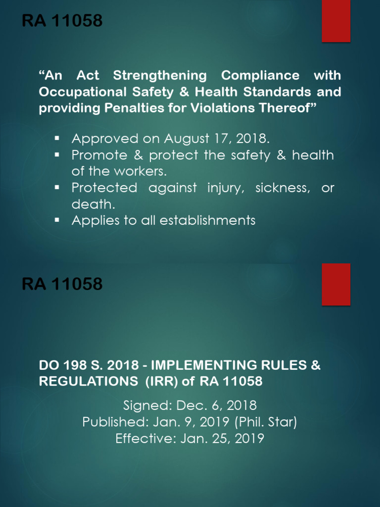 Introduction To DOLE 11058 | PDF | Occupational Safety And Health | Safety