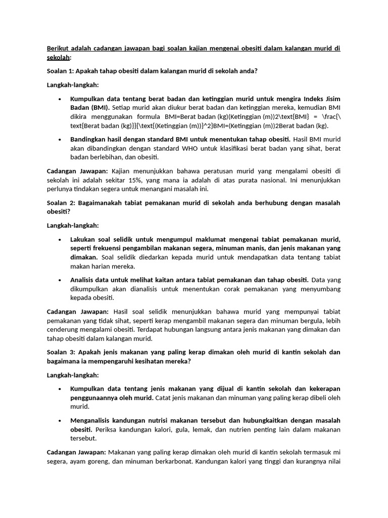 Cadangan Jawapan Soalan PBL Kajian Kes Bab 3 Nutrisi | PDF