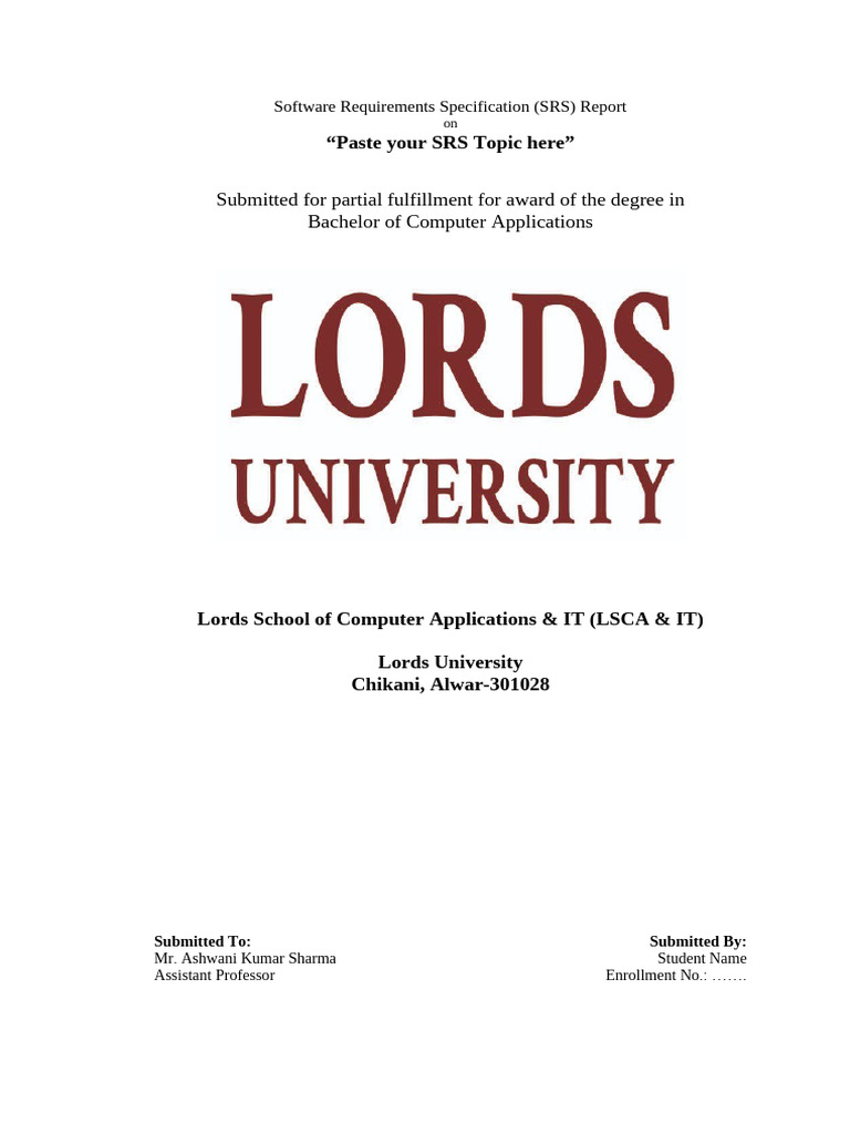 SRS Report Format LORDS UNIVERSITY | PDF | Educational Assessment ...