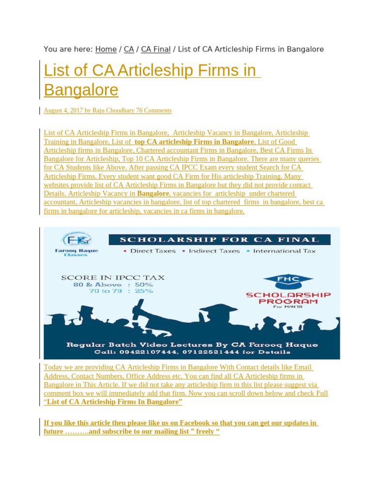 Bangalore CA Articleship Guide | PDF | Bangalore