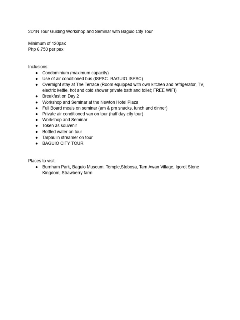 2D1N Tour Guiding Workshop and Seminar With Baguio City Tour | PDF ...