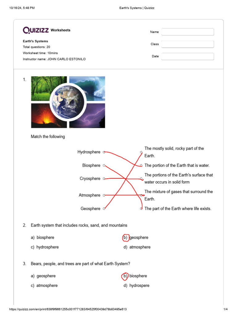 Earth's Systems Interaction Worksheet | PDF | Earth Sciences | Atmosphere