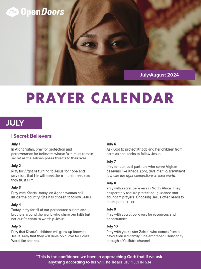 July-August 2024 Prayer Calendar | PDF | Prayer | Jesus