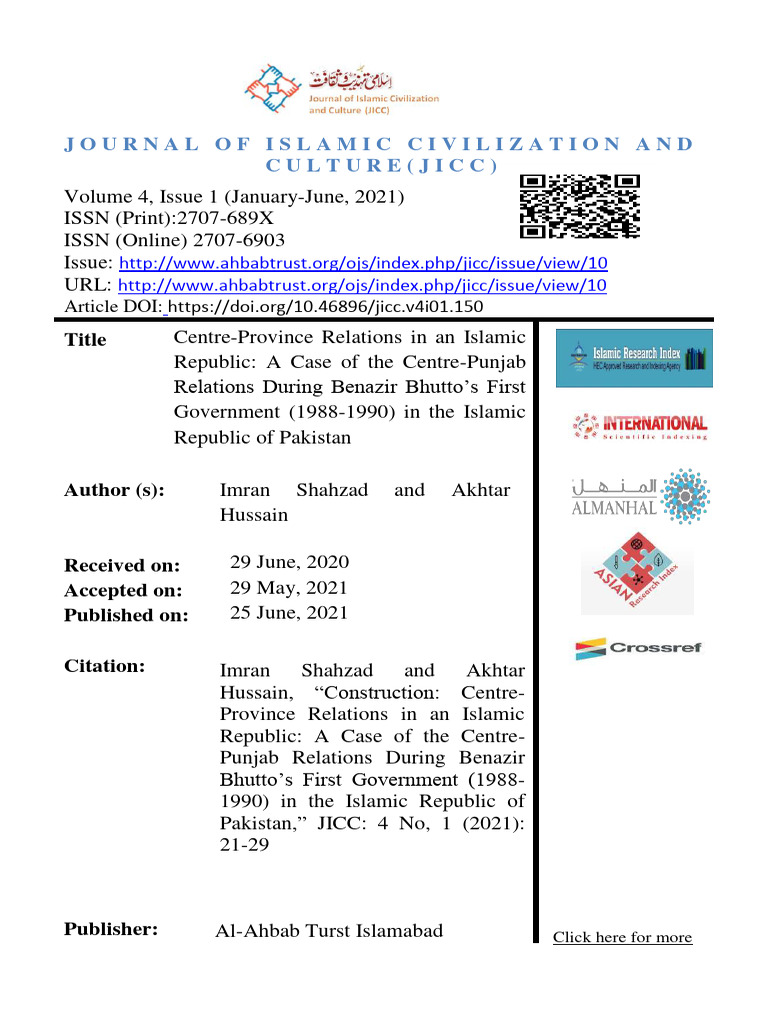 Centre Province Relations in An Islamic | PDF | Benazir Bhutto | Nawaz Sharif