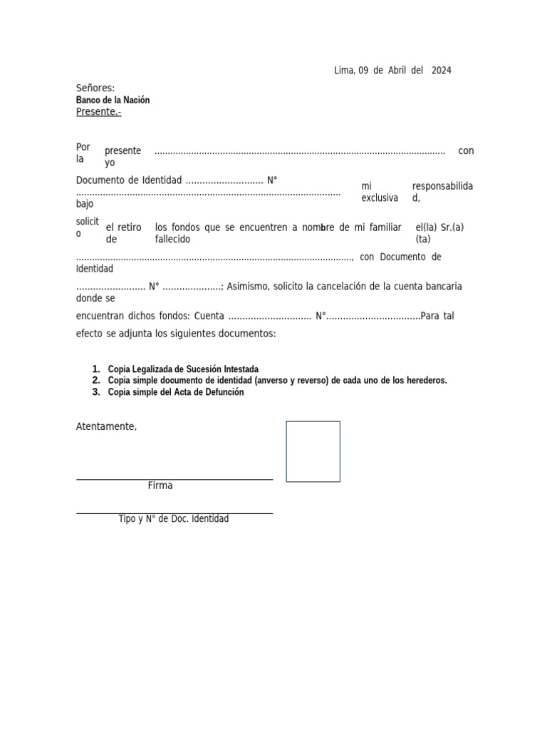 Carta Solicitud Retiro Fondos Cierre Cuenta | PDF