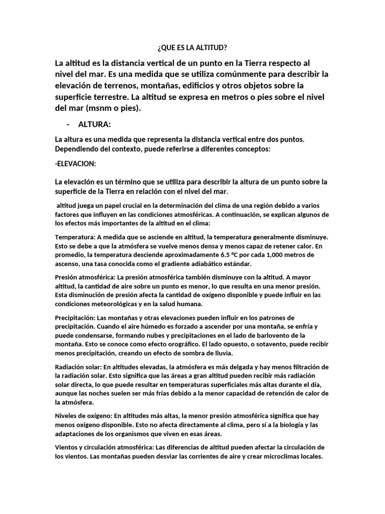 Que Es La Altitud | PDF | Clima | Atmósfera