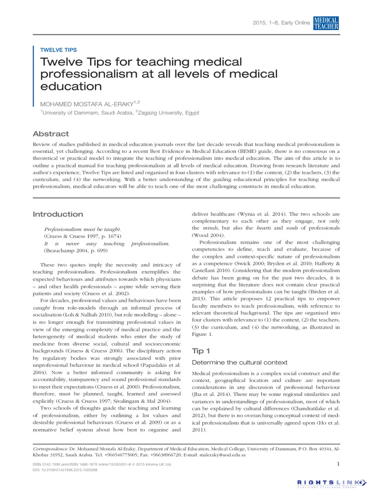 Twelve Tips For Teaching Medical Professionalism at All Levels of ...