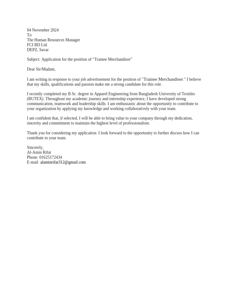 Cover Letter 3 | PDF | Career & Growth