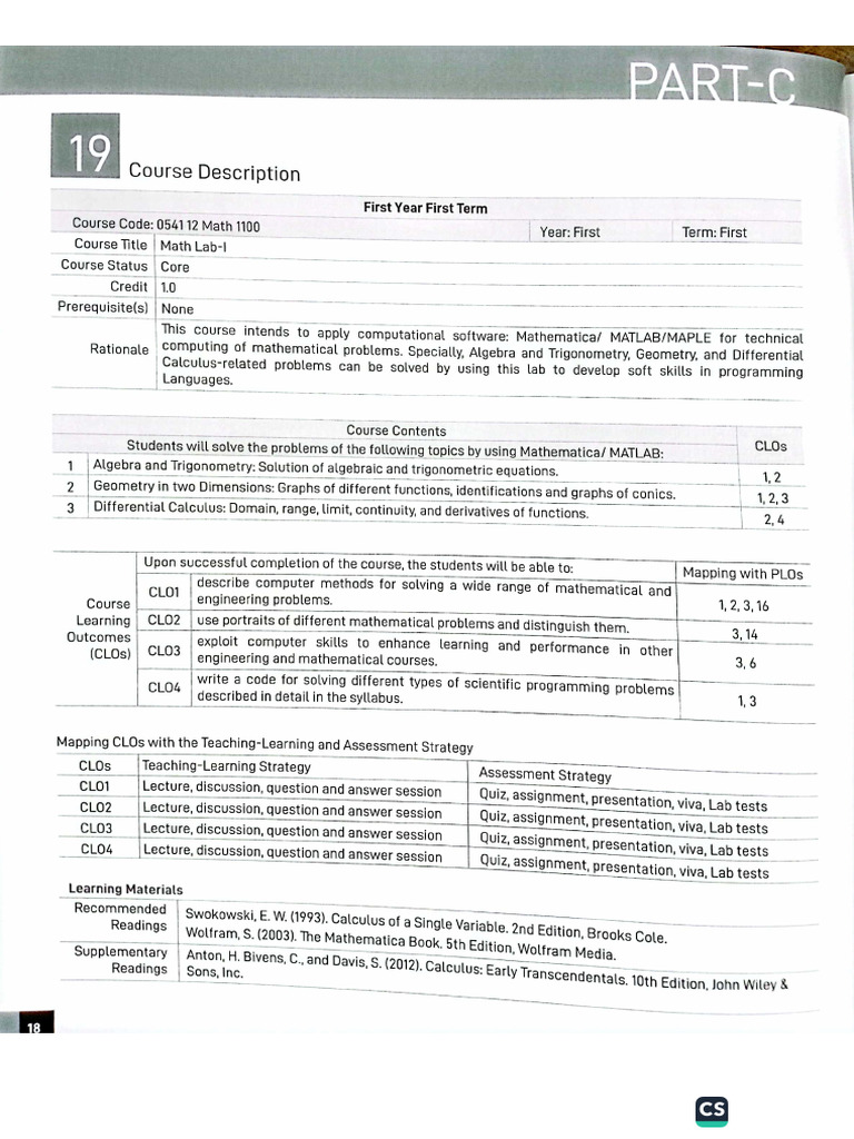 Syllabus First Year First Term | PDF