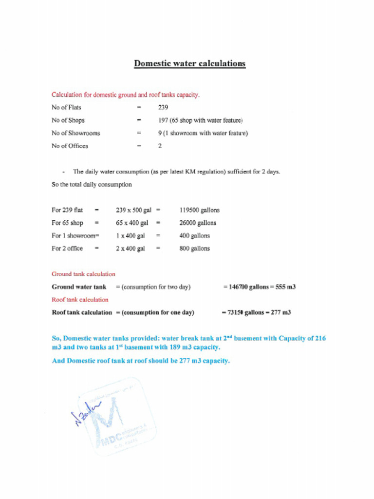 Domestic Water Calculation | PDF