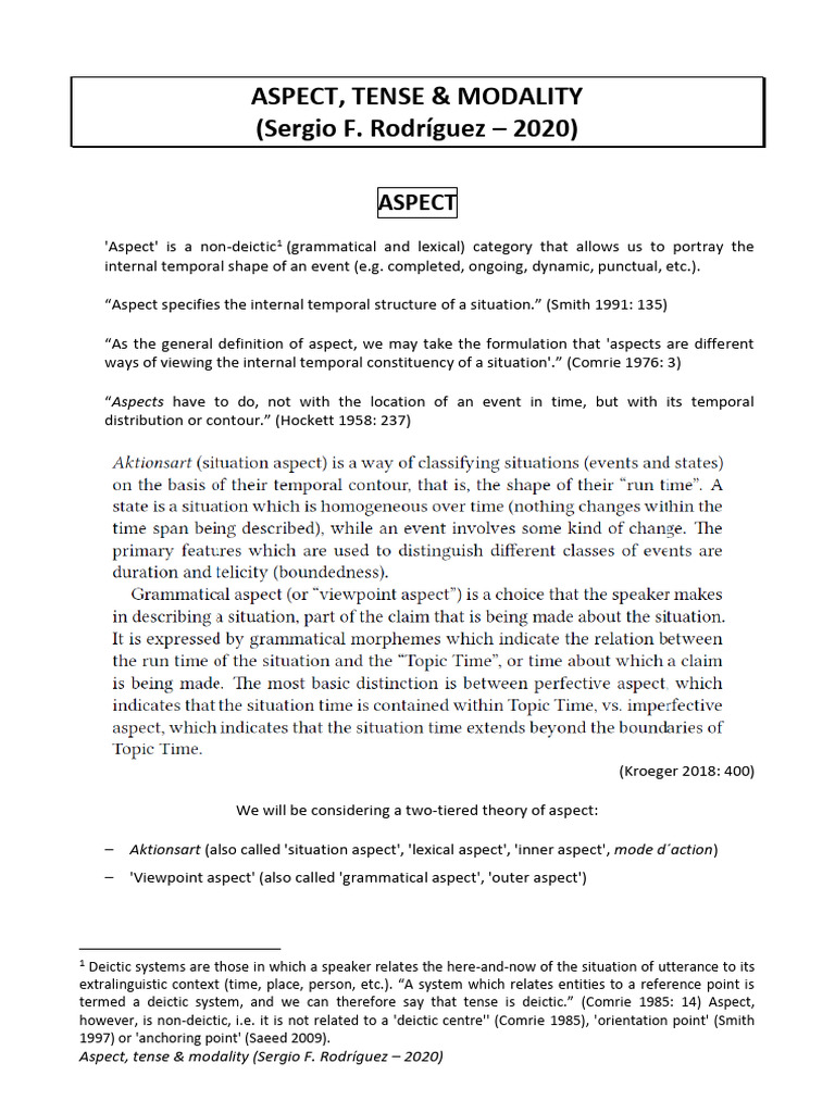 Aspect, Tense & Modality (2020) | PDF | Grammatical Tense | Verb