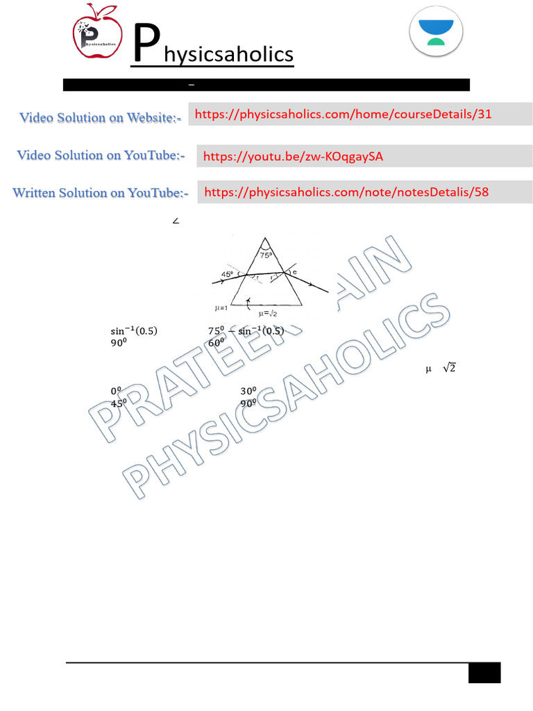 DPP-10 Geometrical Optics - Prism | PDF | Refraction | Refractive Index