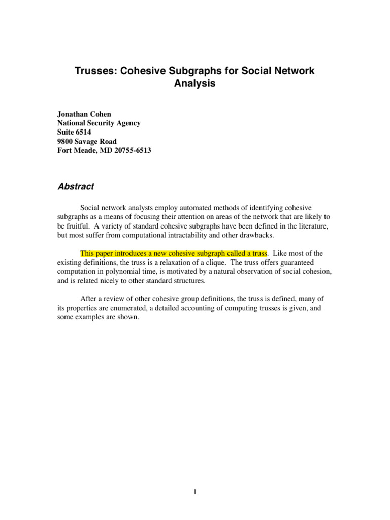 (1library - Net) Trusses Cohesive Subgraphs For Social Network Analysis | PDF | Vertex (Graph ...