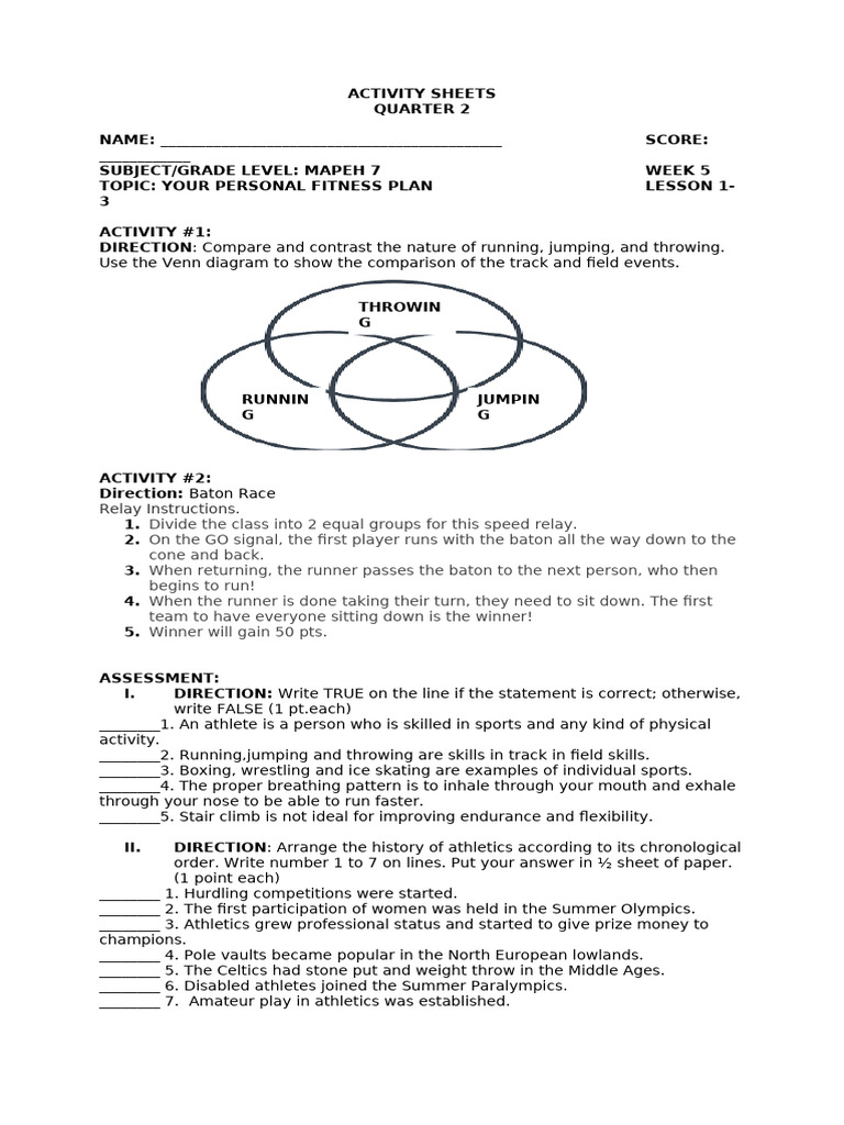 Activity Sheets Week 6 | PDF | Track And Field | Individual Sports